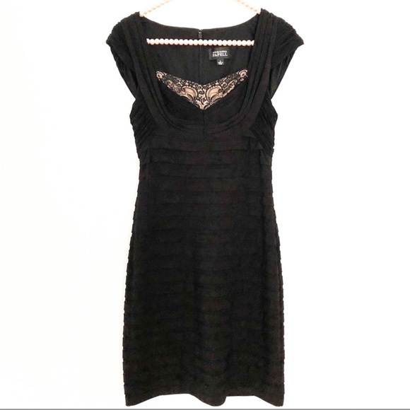 Adrianna Papell | Dresses | Adrianna Papell Black Draped Tiered Lace ...